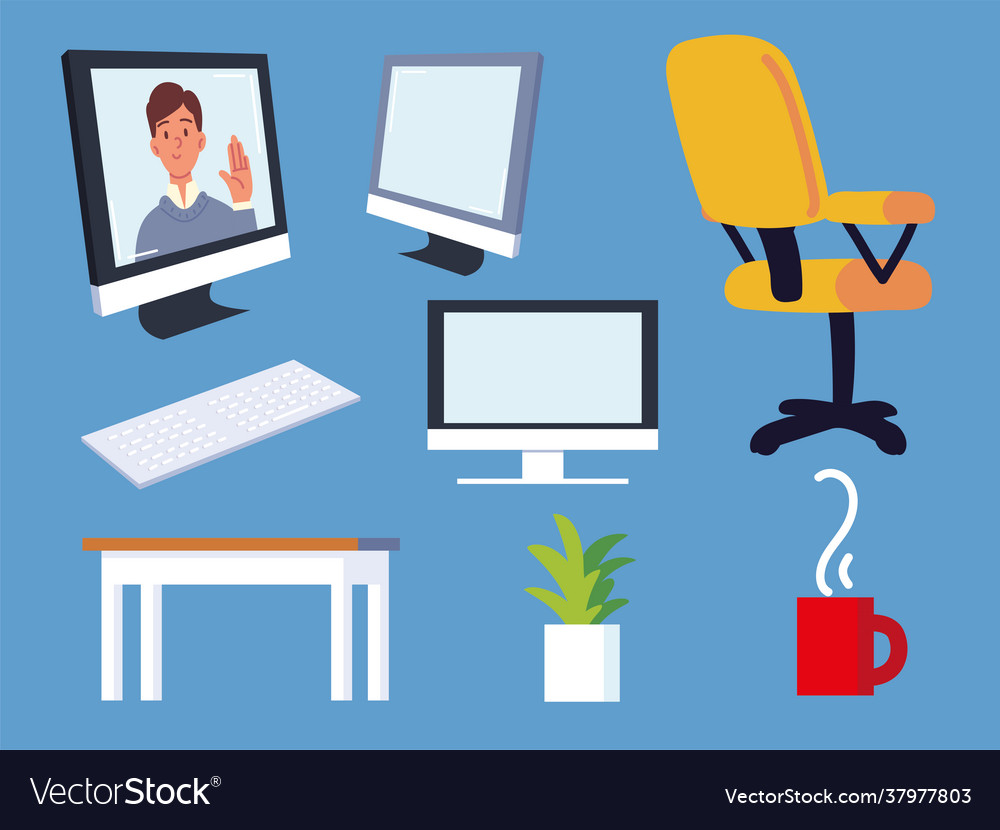 Work office set Royalty Free Vector Image - VectorStock