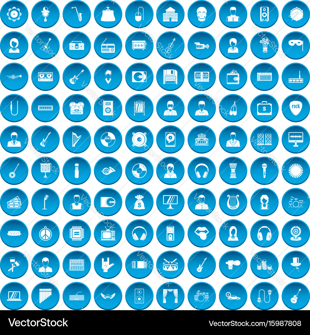 100 music icons set blue Royalty Free Vector Image