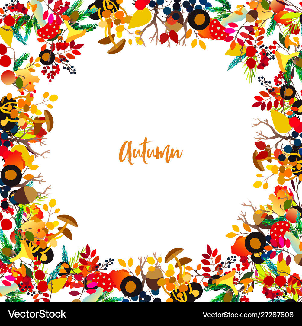 Autumn frame with berries acorns pine Royalty Free Vector
