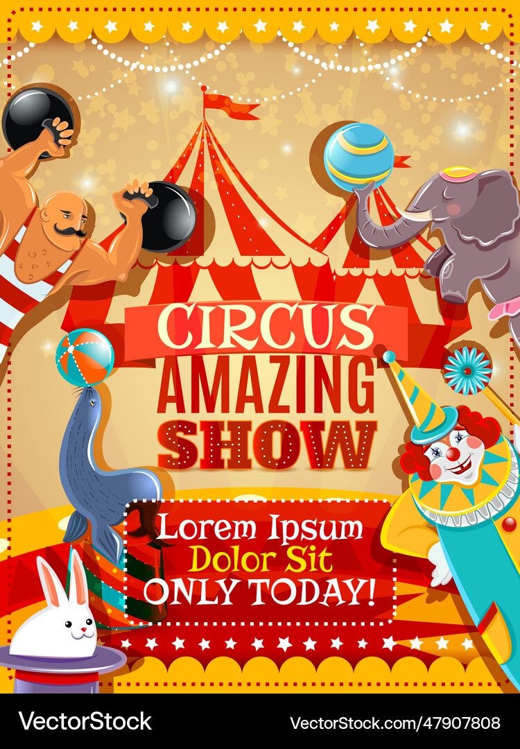 Circus performance announcement vintage poster Vector Image