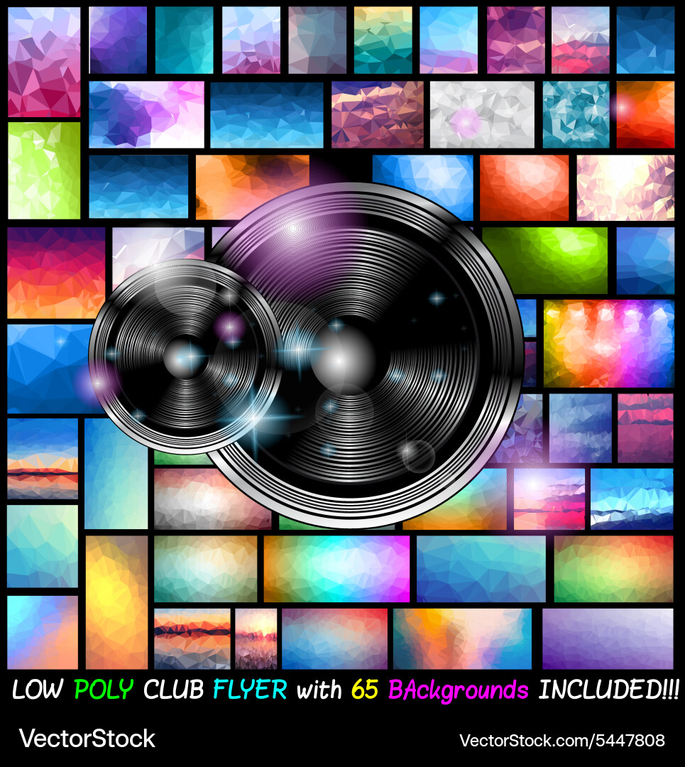 Club flyer with 65 low poly backgrounds included Vector Image