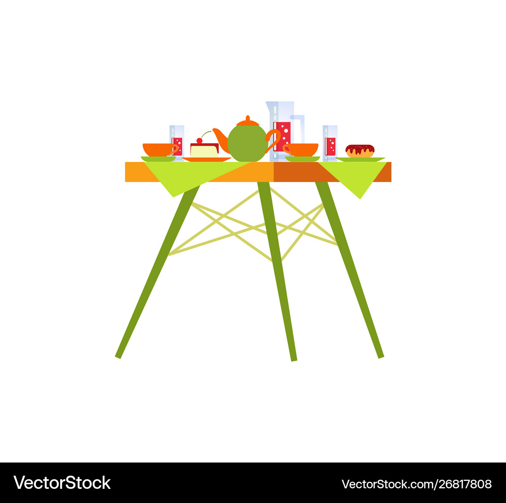Dishes on table food cake dessert and drinks Vector Image
