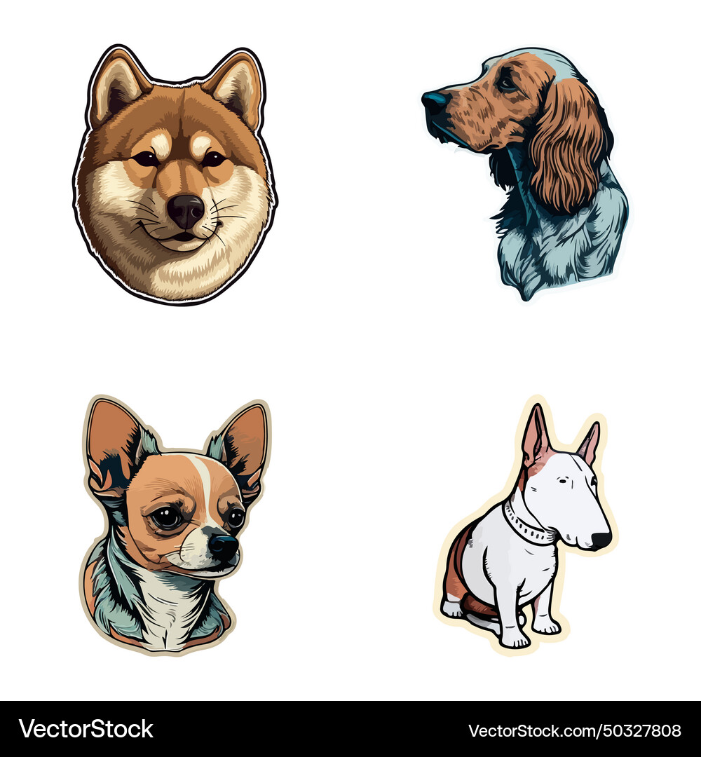 Dog stickers flat icon set isolated on white Vector Image