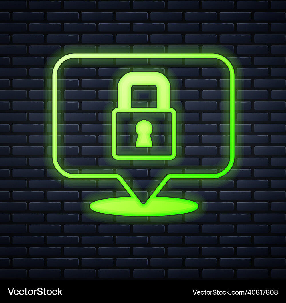 Glowing neon lock icon isolated on brick wall Vector Image