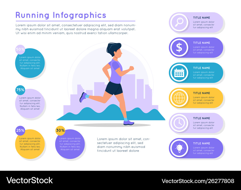 Running infographics man with city Royalty Free Vector Image