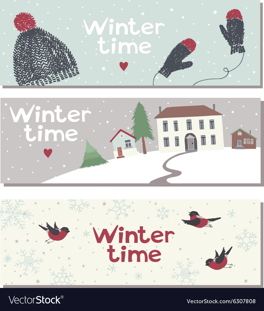 Set of three website horizontal winter banners Vector Image