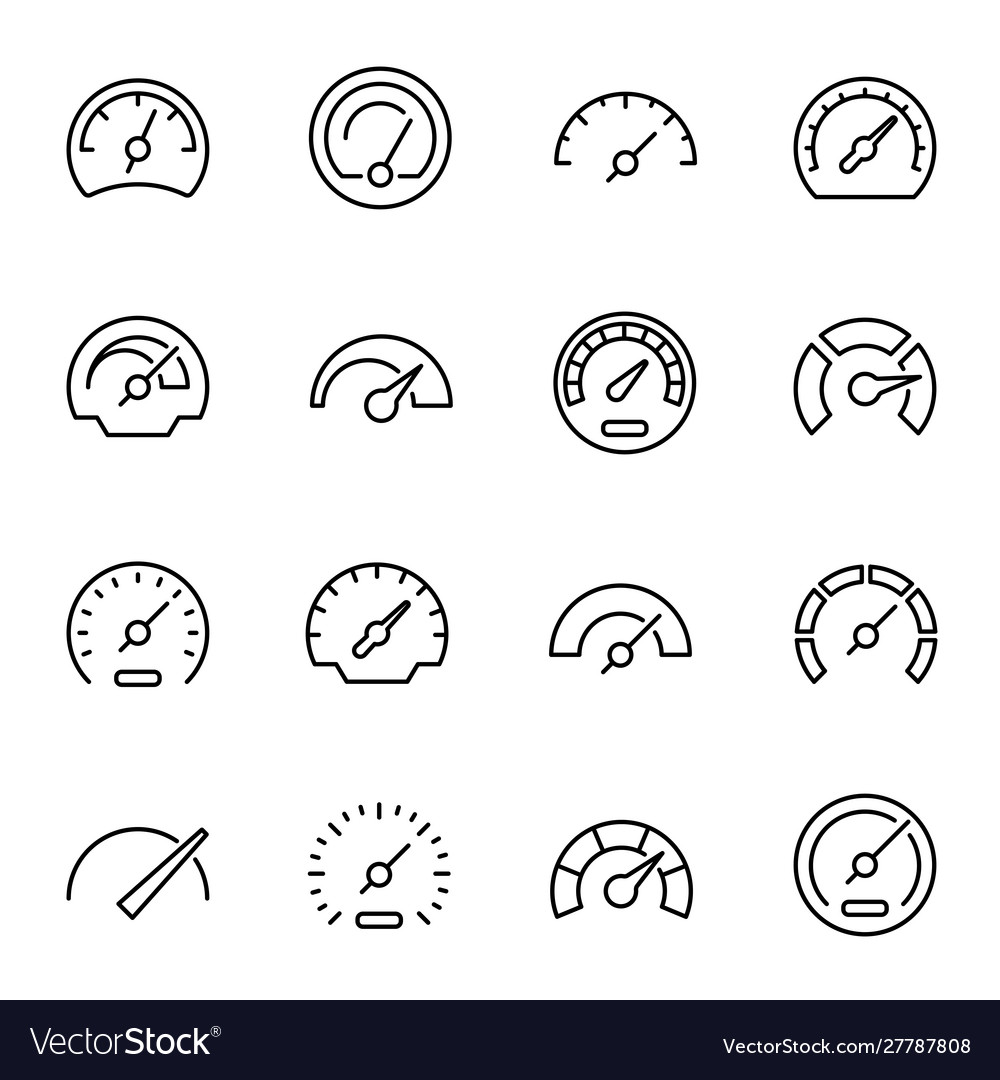 Speedometers with arrows linear icons set Vector Image