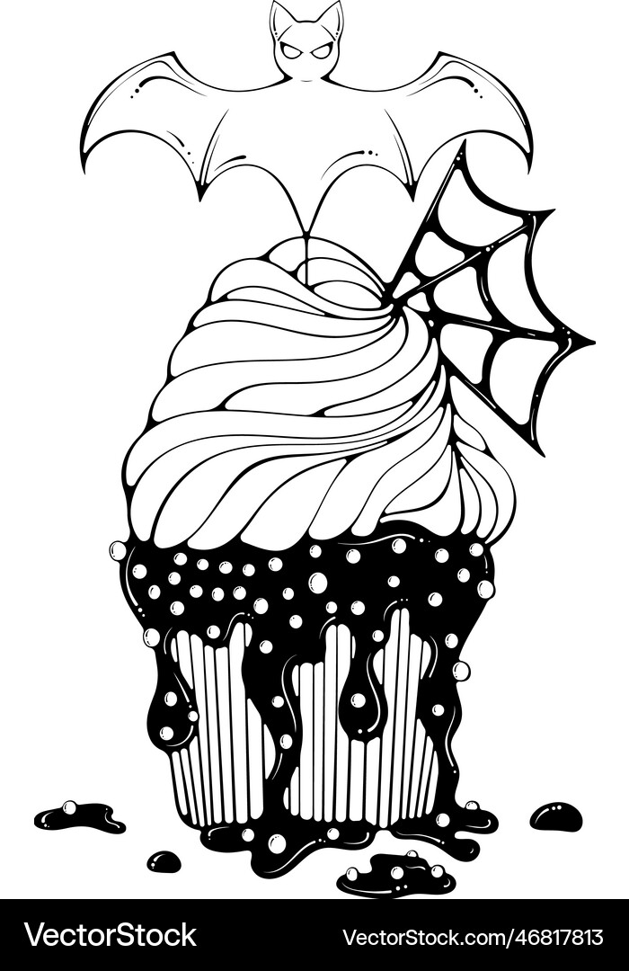 Halloween cupcake line art Royalty Free Vector Image