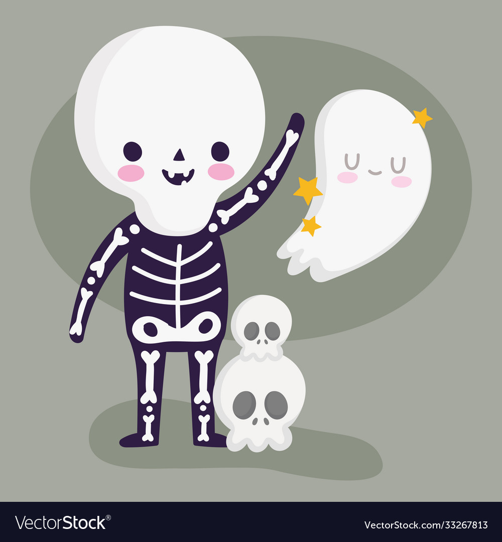 Happy halloween skeleton costume ghost and skulls Vector Image