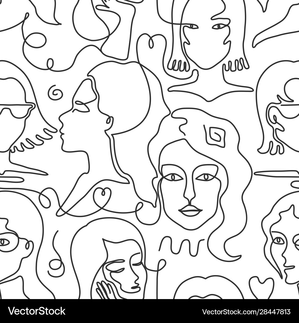 One line face pattern trendy woman seamless Vector Image