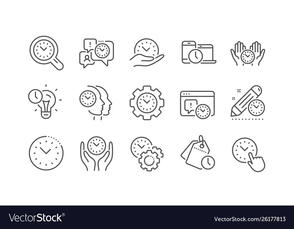 Time Management Line Icons Clock Timer Plan Vector Image