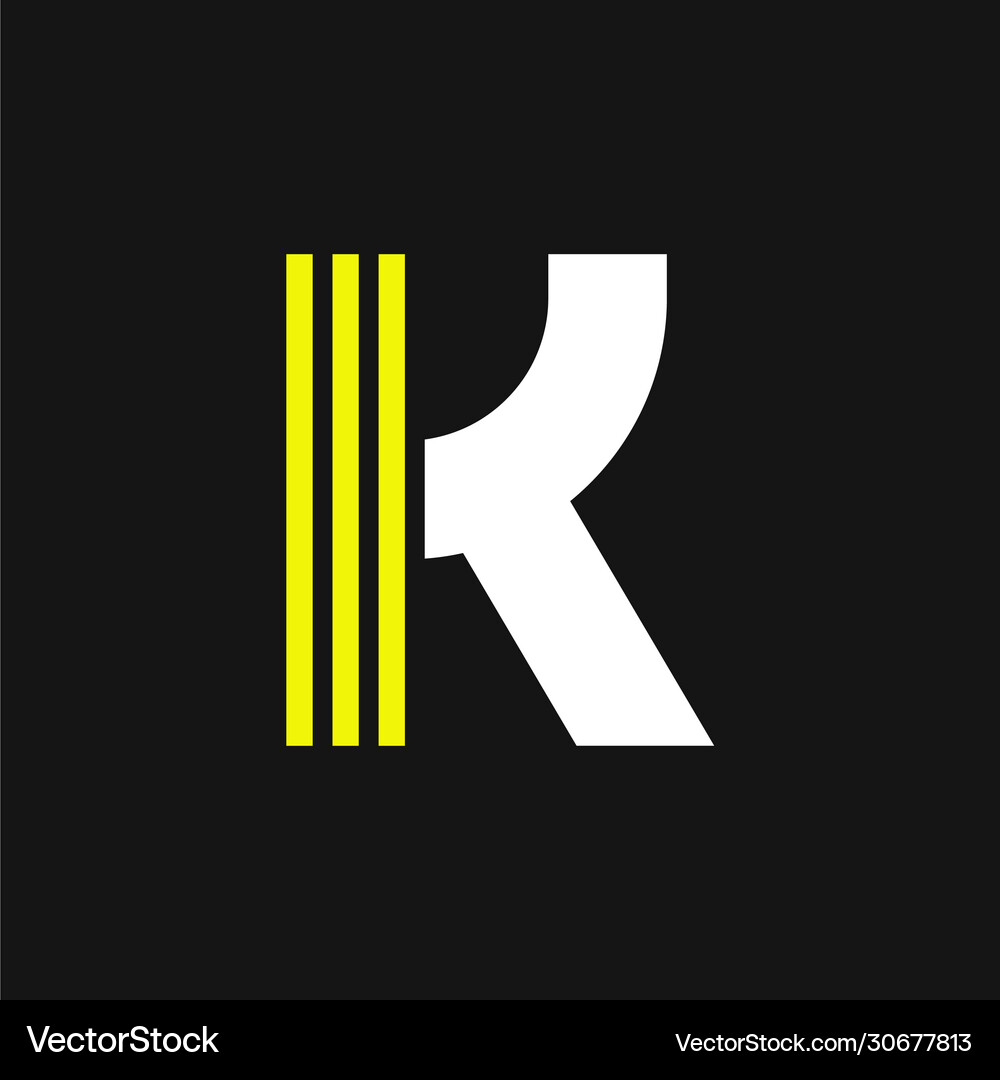 Yellow lines geometric logo letter k Royalty Free Vector
