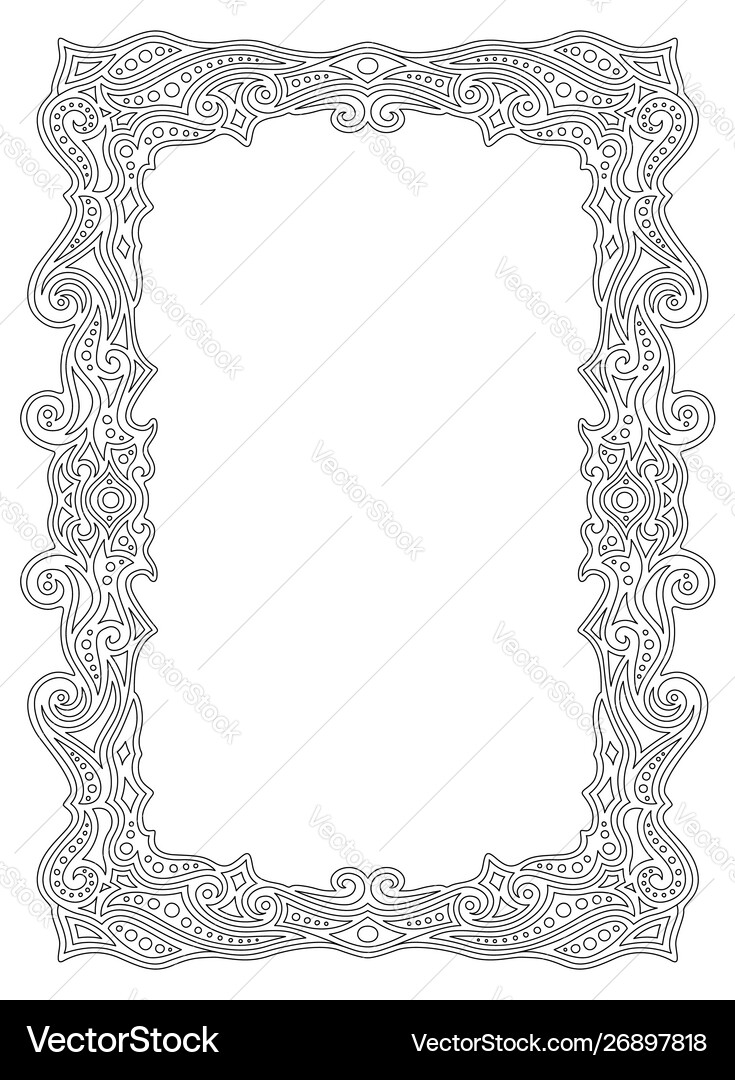 Border for coloring book page with linear ornament
