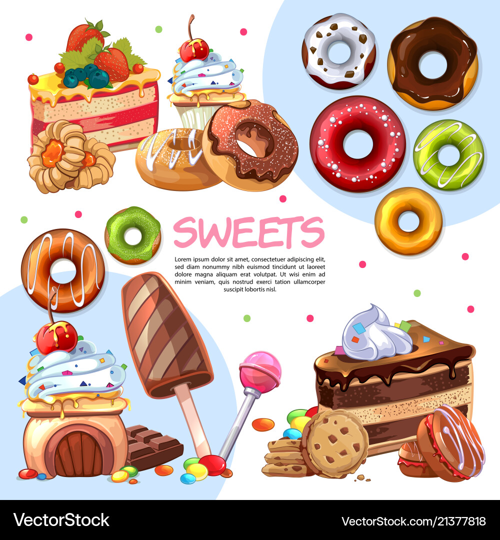 Cartoon sweet products template Royalty Free Vector Image