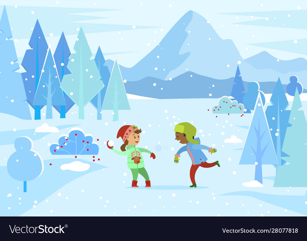 Children Snowball Fight - Winter Fun Royalty Free Vector