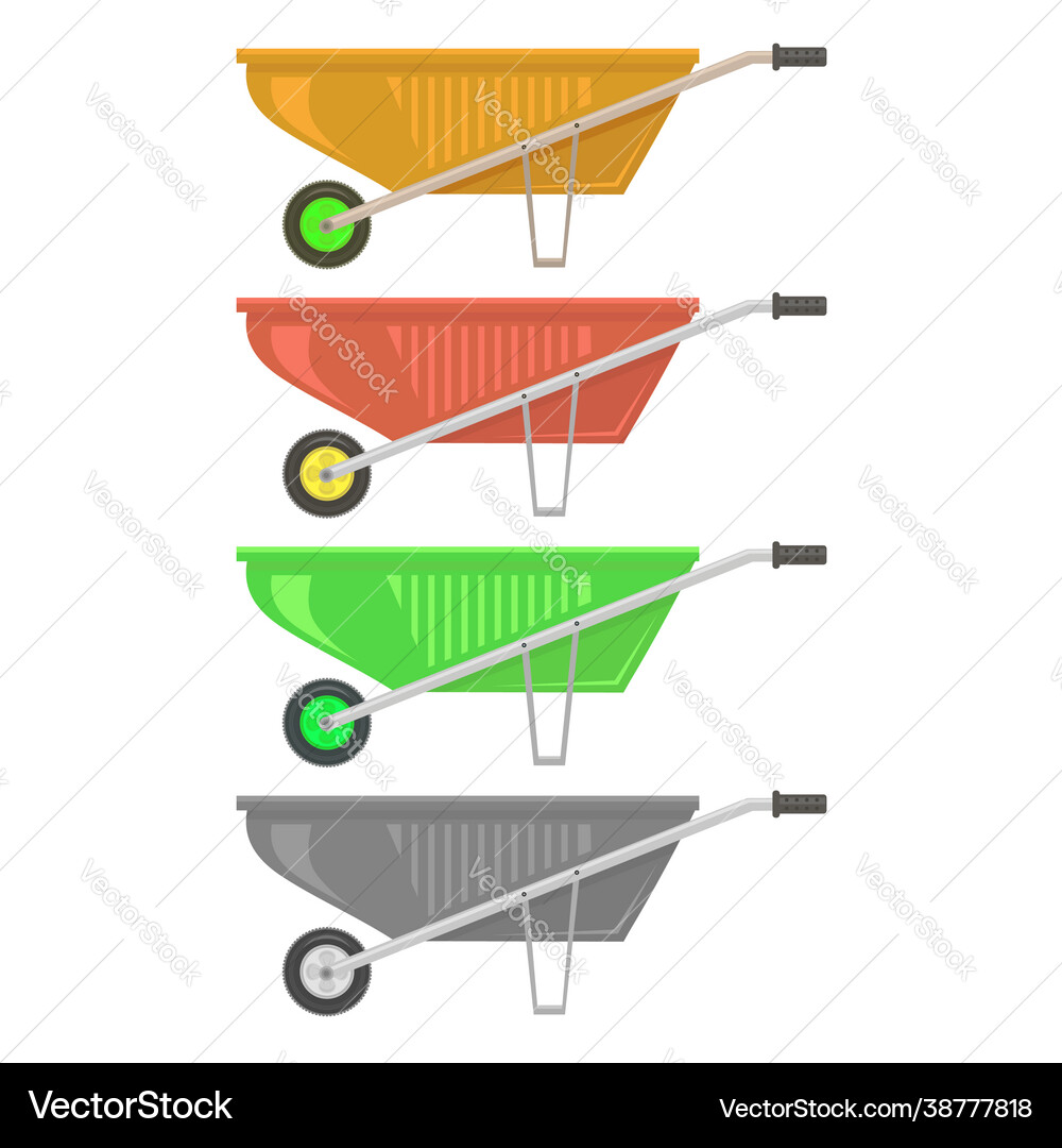 Colorful wheelbarrow set isolated on white Vector Image