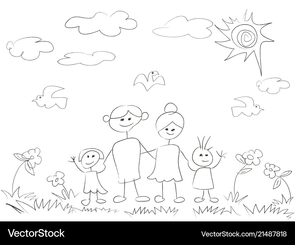 Doodle happy family background Royalty Free Vector Image