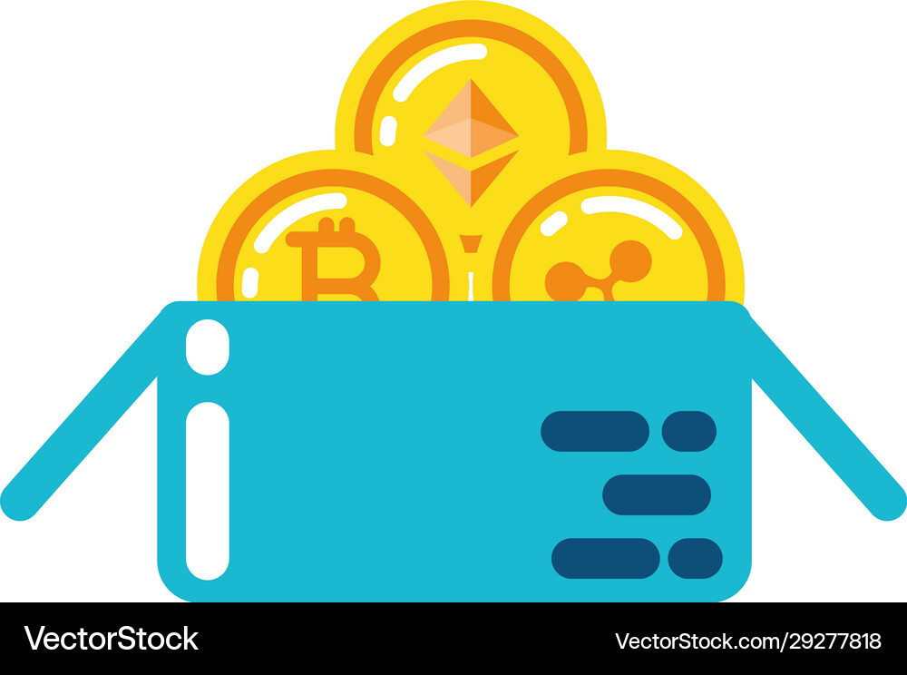 Ethereum bitcoin and ripple coin inside box Vector Image