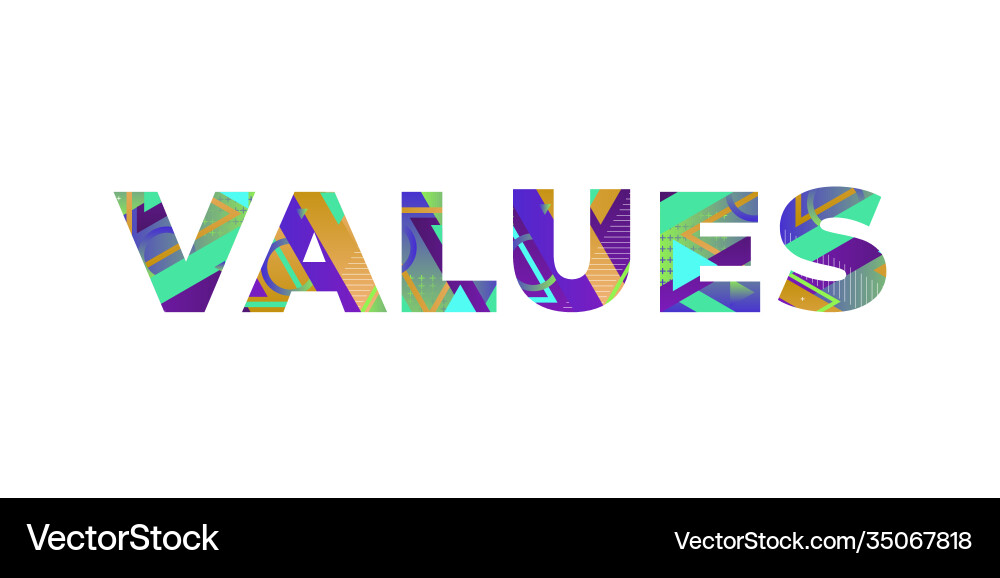 Values concept retro colorful word art Royalty Free Vector