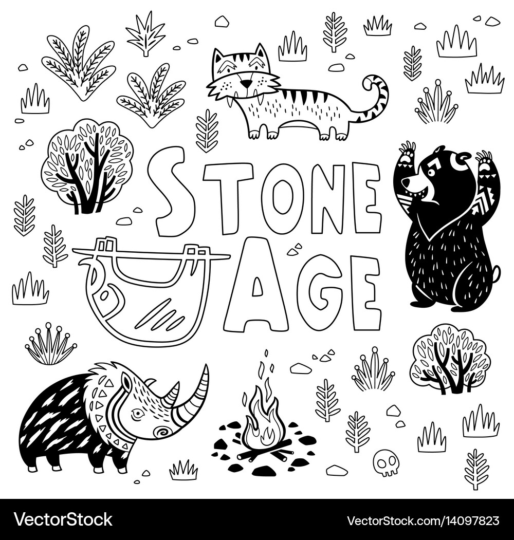 Cartoon Stone Age Animals Print Royalty Free Vector Image
