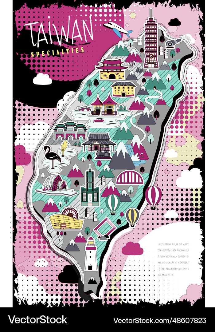 Colorful taiwan travel map Royalty Free Vector Image