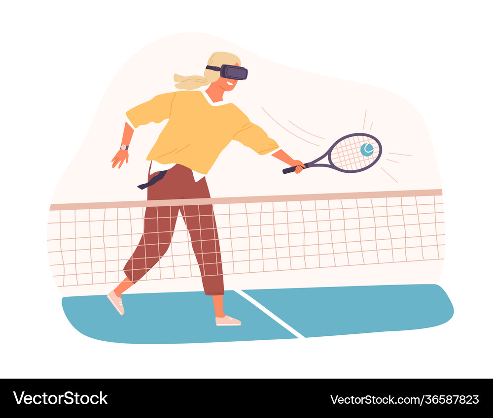 Person playing tennis in virtual reality using vr Vector Image