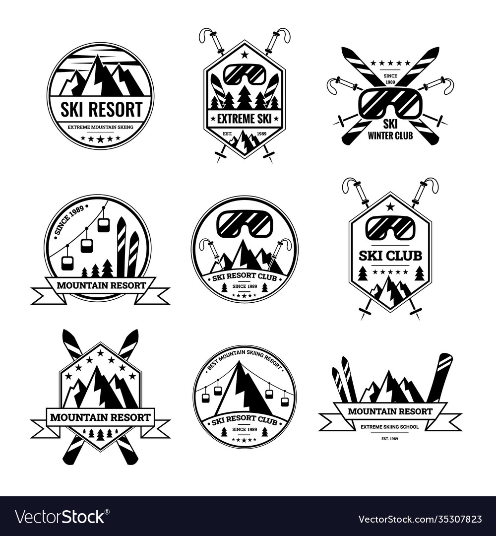 Ski black label badge sign set concept Royalty Free Vector