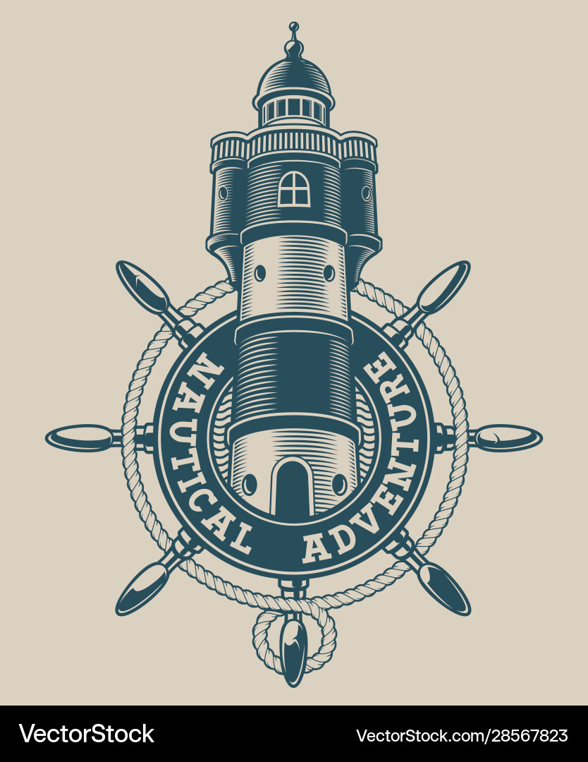 Vintage nautical emblem with a lighthouse in ship Vector Image