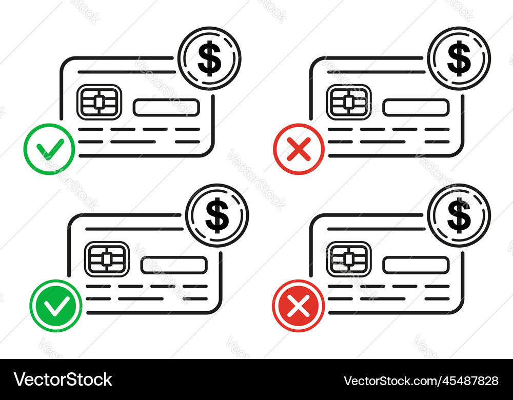 Credit Card Approval & Decline Icons Vector Image