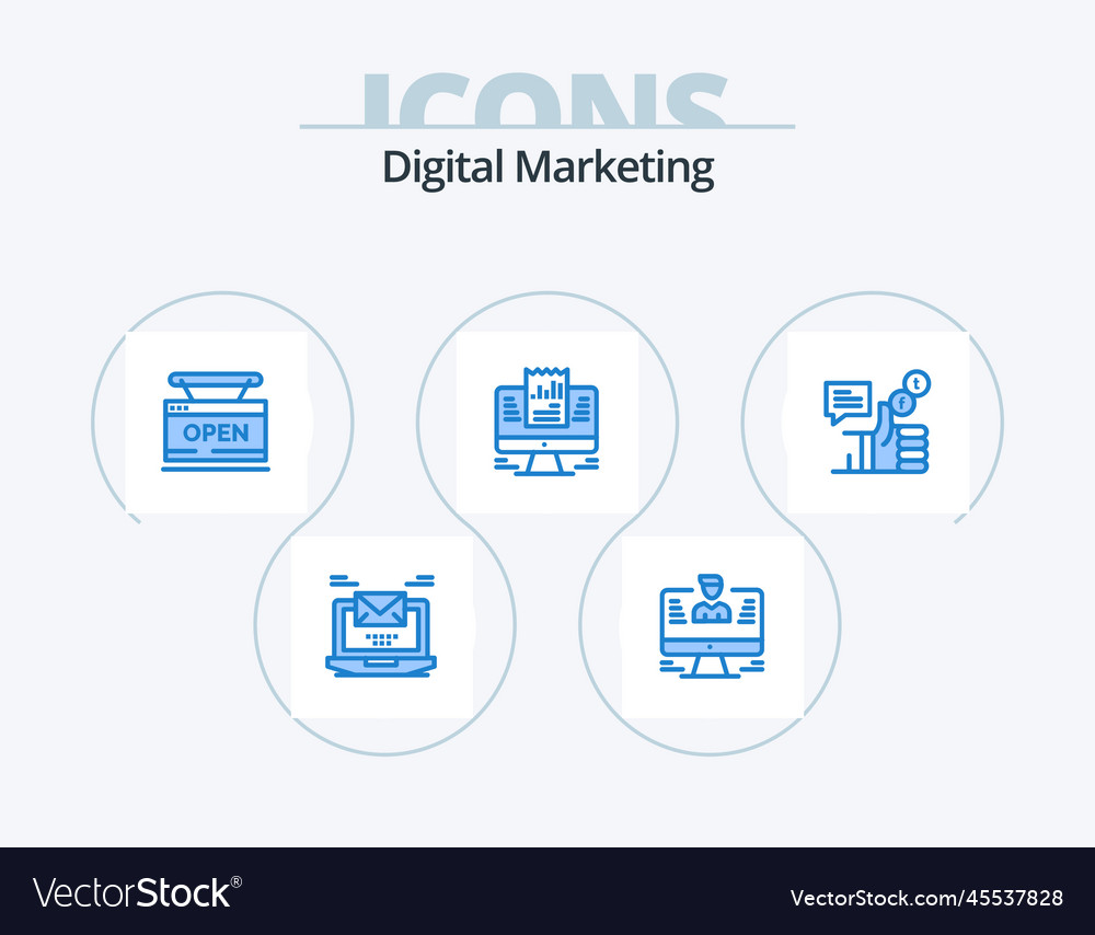 Digital Marketing Blue Icon Pack 5 Icon Design Vector Image