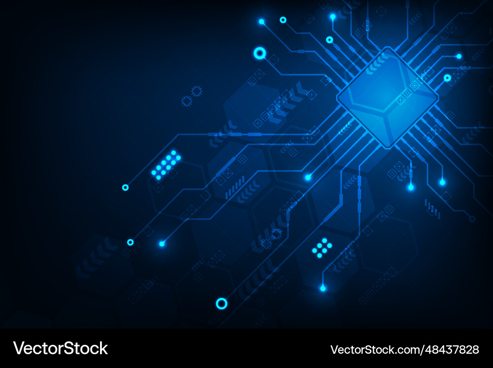 Futuristic microchip cpu circuit board blue light Vector Image