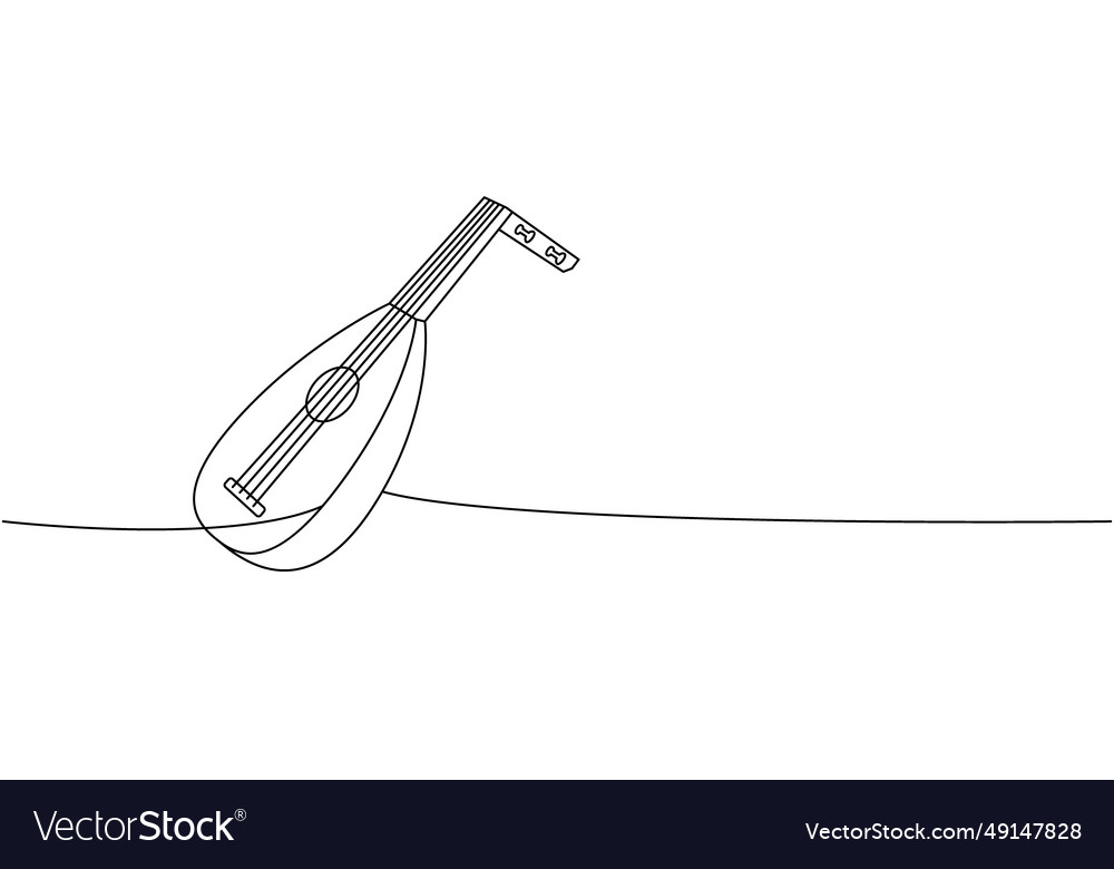 Lute String Instrument One Line Continuous Vector Image