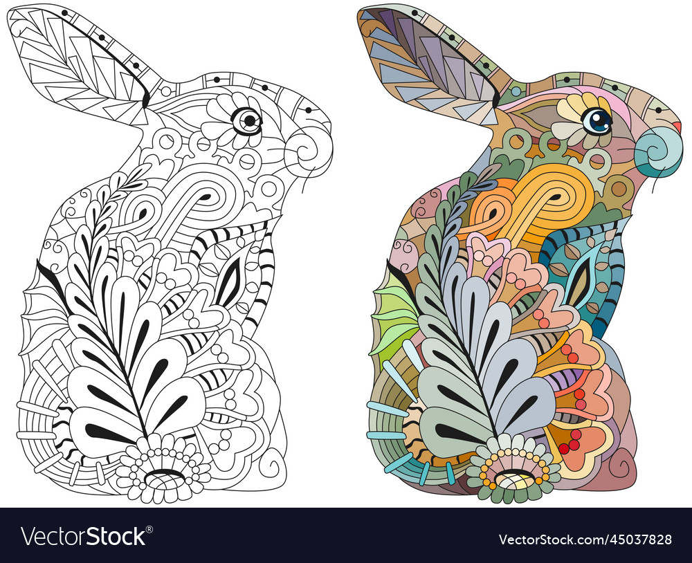 Spring rabbit coloring page for adult and children