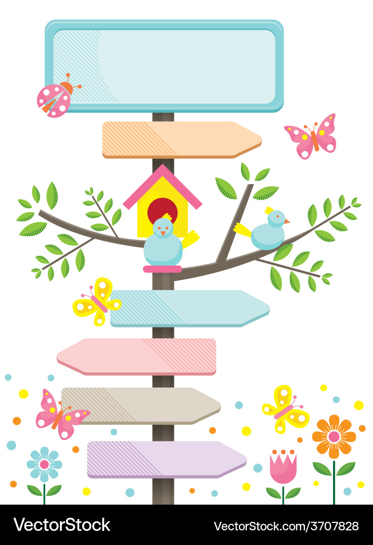 Spring season with birds and direction signs Vector Image