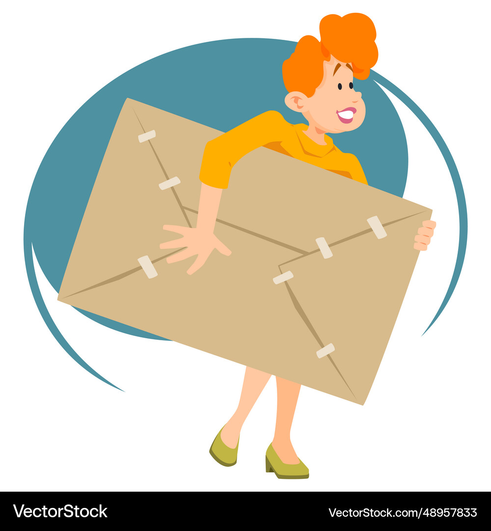 Girl with large packet for internet and mobile Vector Image