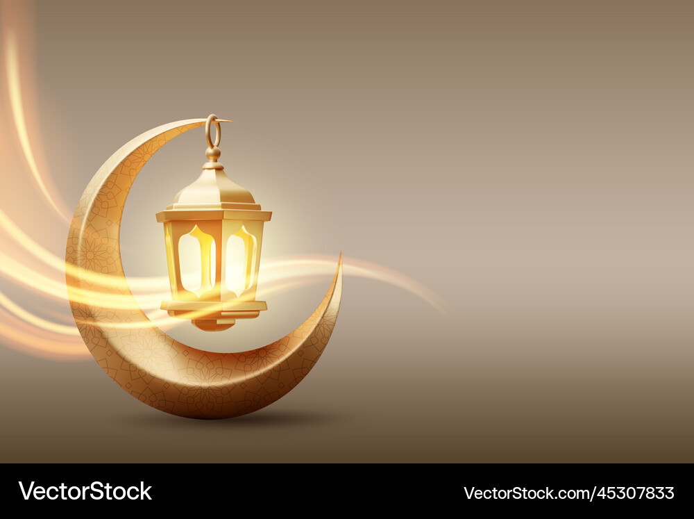 Golden ramadan kareem lantern hang on crescent Vector Image