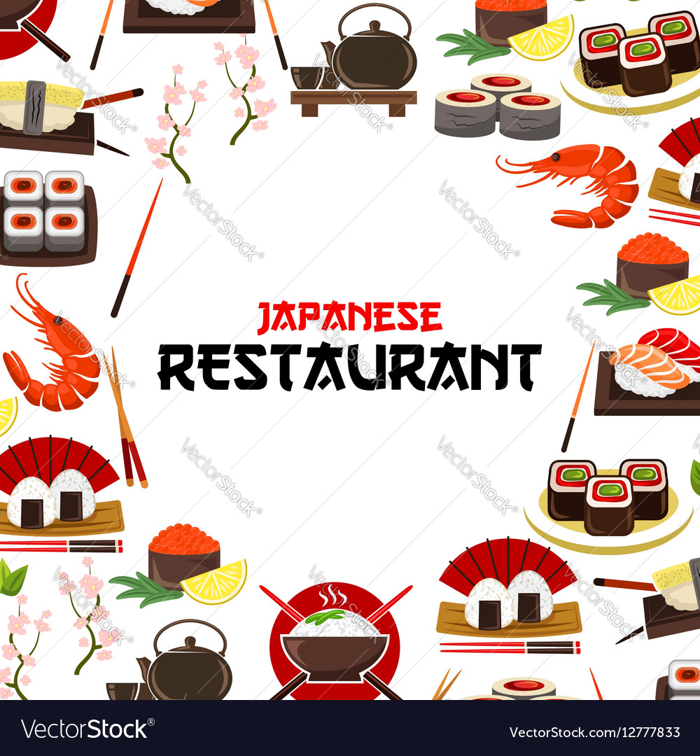 Japanese restaurant poster seafood sushi sashimi Vector Image