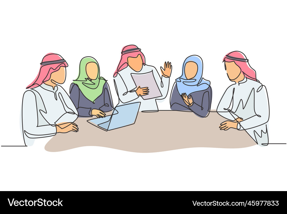One continuous line drawing of young muslim Vector Image