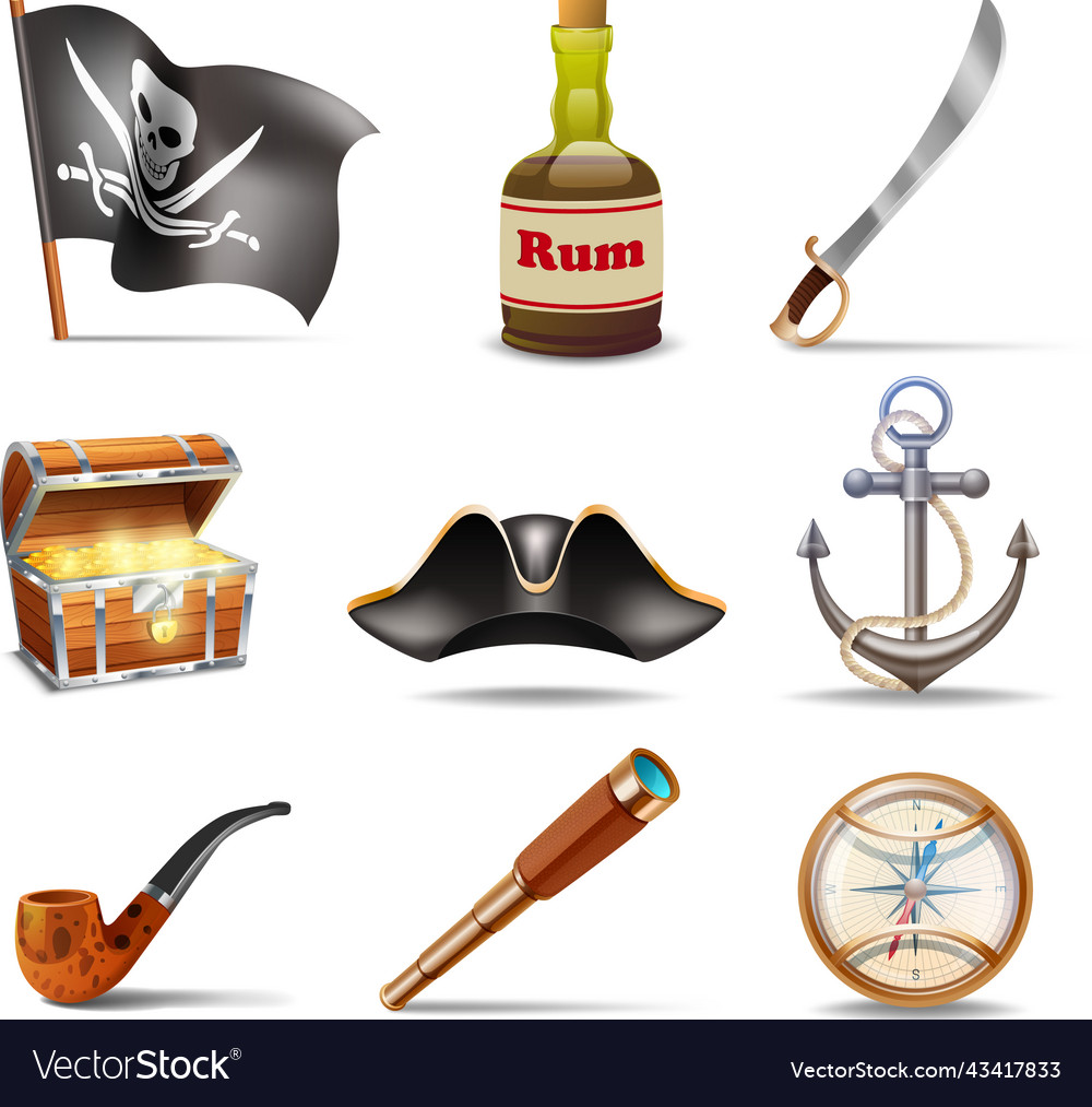 Pirate icons set colorful Royalty Free Vector Image