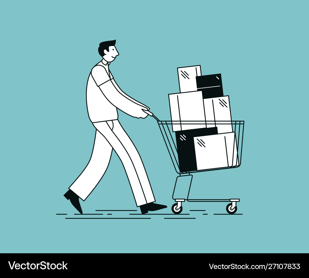 Shopper pushing a shopping cart Royalty Free Vector Image