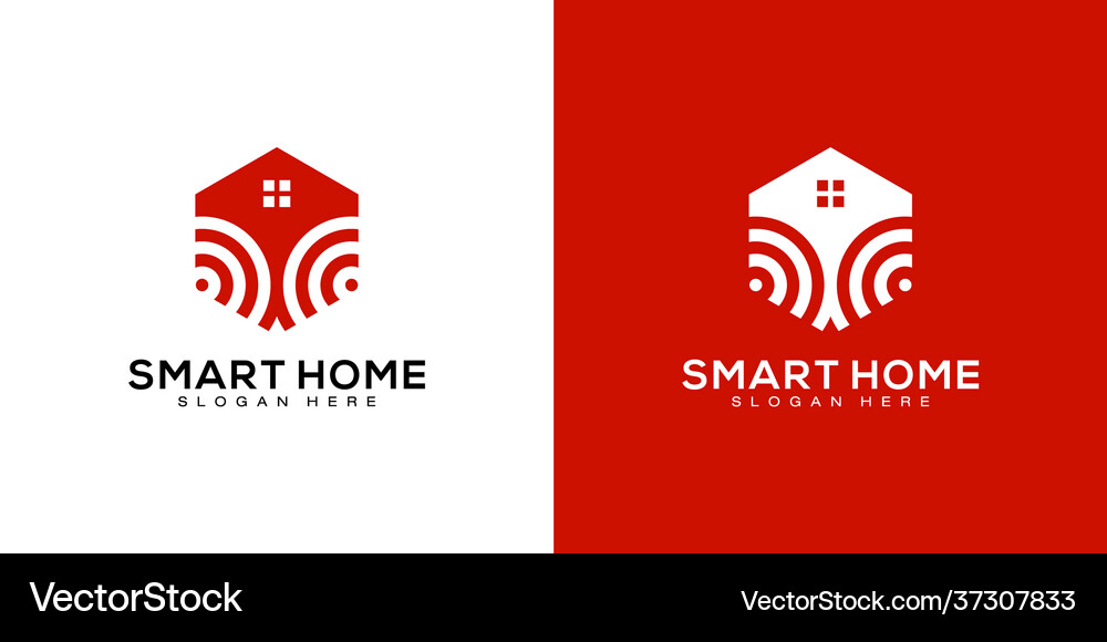 Smart home tech logo with line art style logo Vector Image
