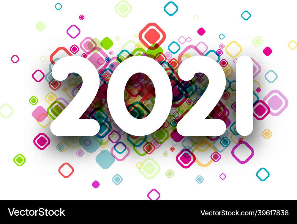 2021 paper sign over rounded square confetti Vector Image