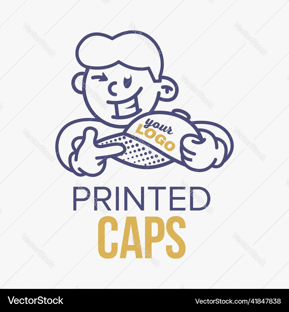 Boy in a cap sign funny logo template Royalty Free Vector