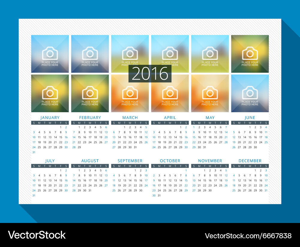 Calendar for 2016 year design print template Vector Image