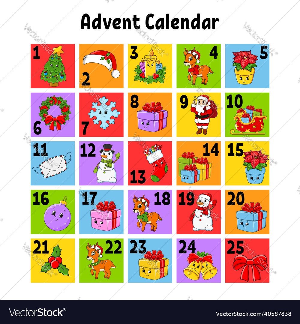 Christmas advent calendar with cute characters Vector Image