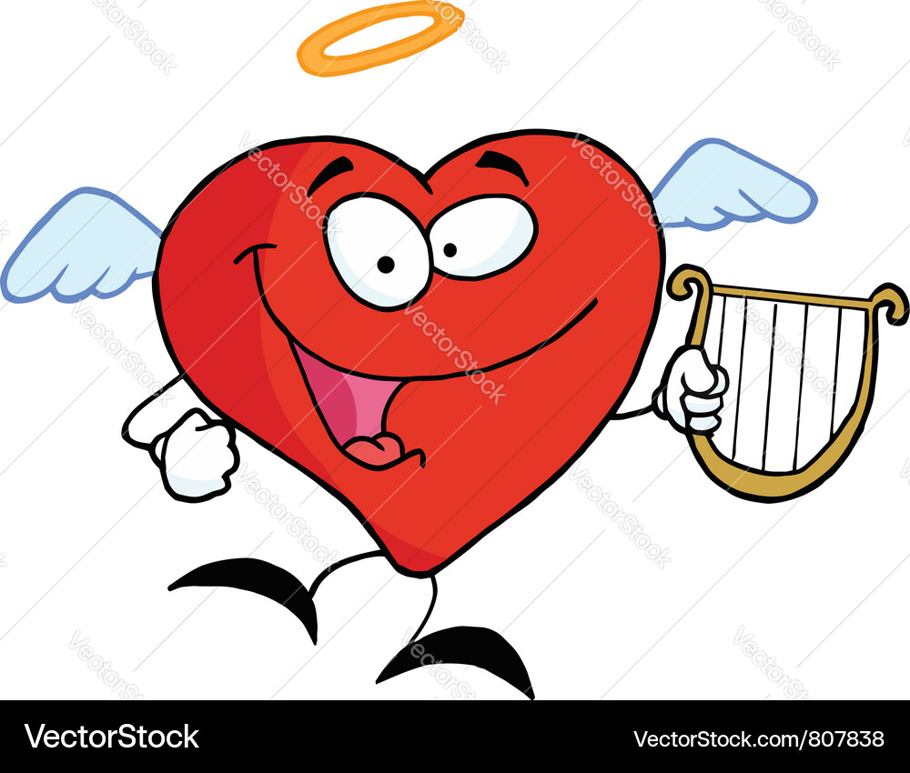 Heart angel flying with lyre Royalty Free Vector Image