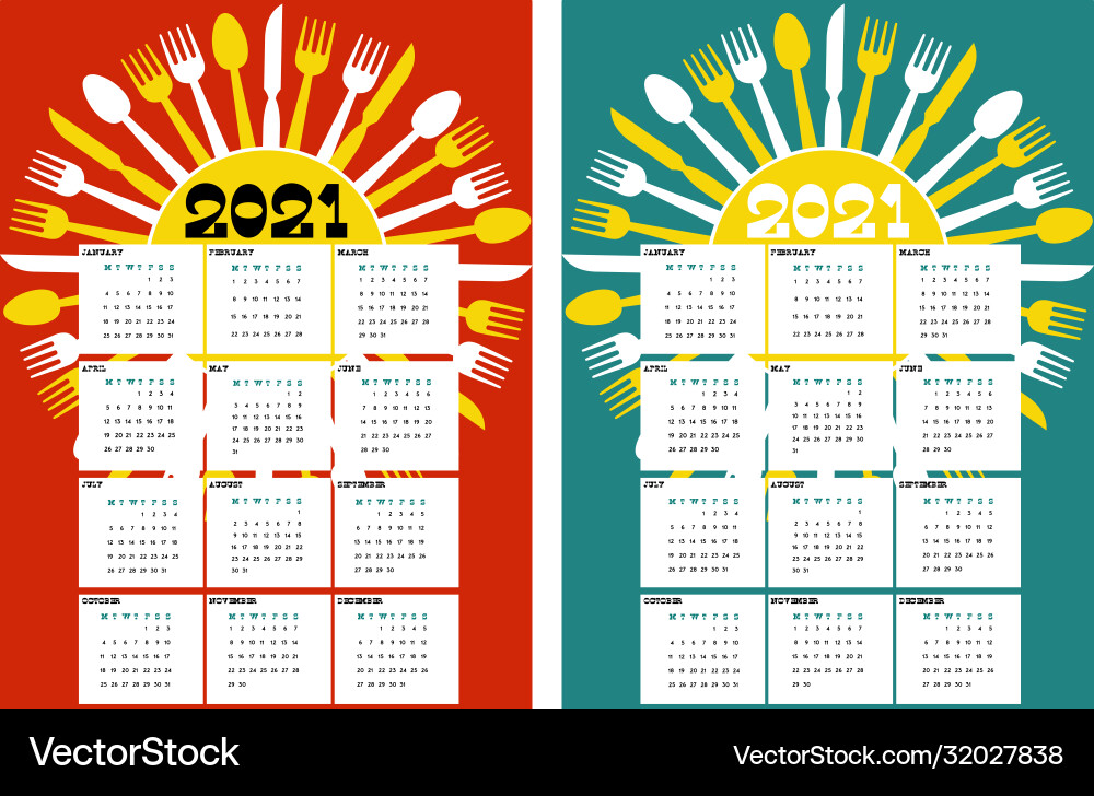 Sunny retro diner calendar for 2021 Royalty Free Vector