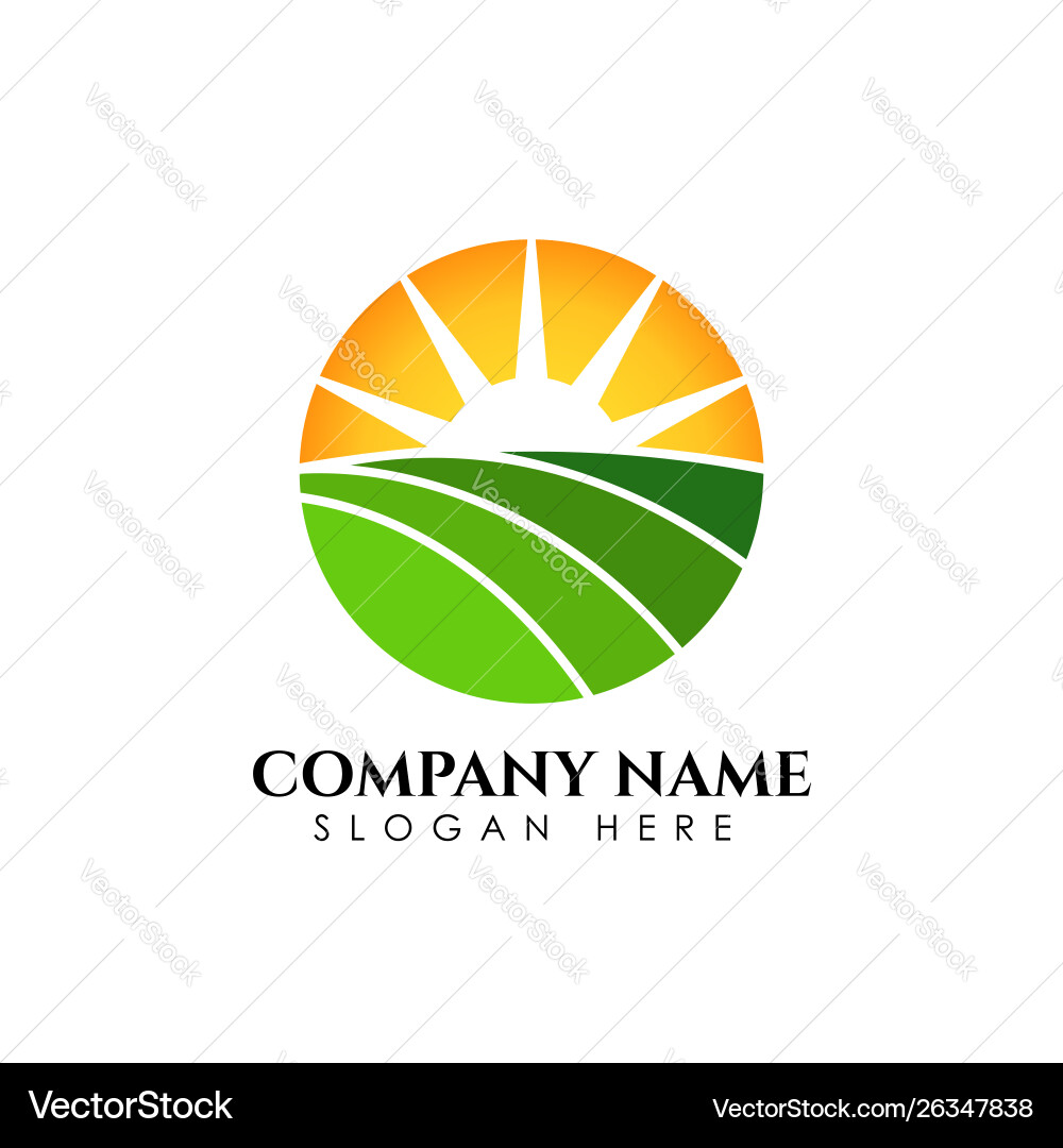 Sunrise logo design template nature green Vector Image