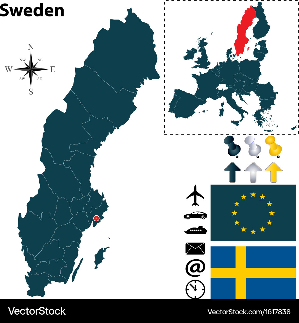 Sweden and european union map small Royalty Free Vector
