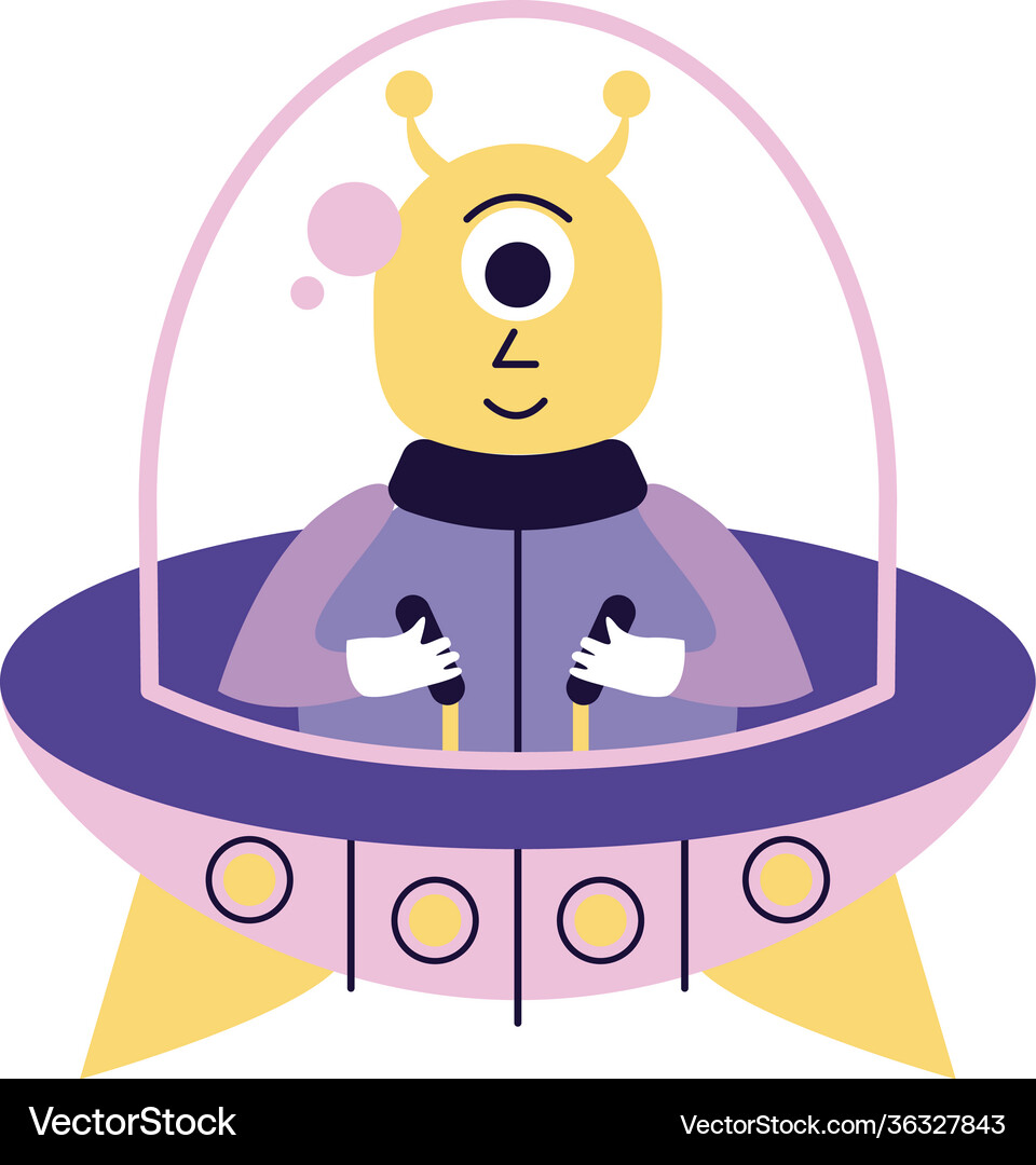 Alien driving ufo comic character Royalty Free Vector Image